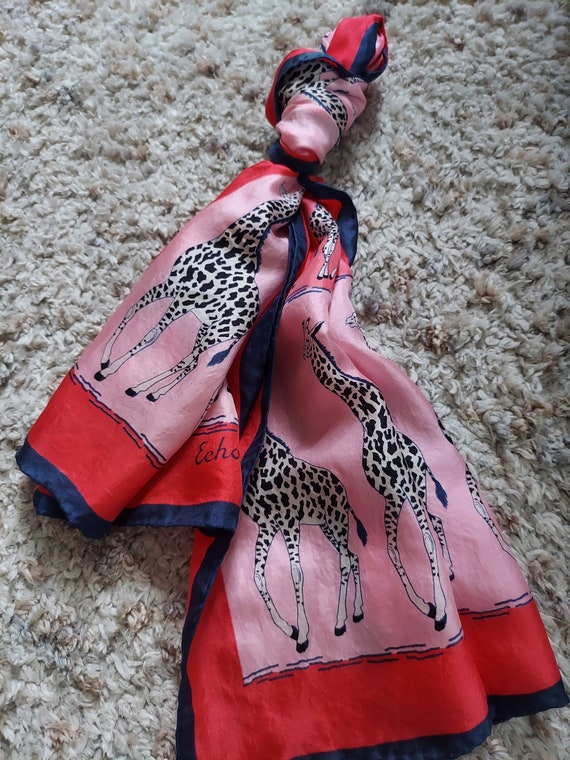 Hot Pink Psychedelic 60's Silk Giraffe Scarf by Echo - Gem