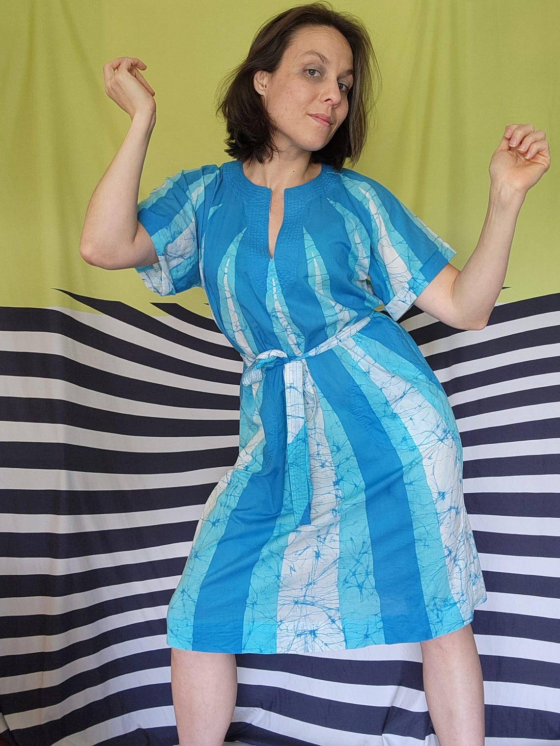 Thai Blue Cotton Batik Print Tunic Dress - Etsy