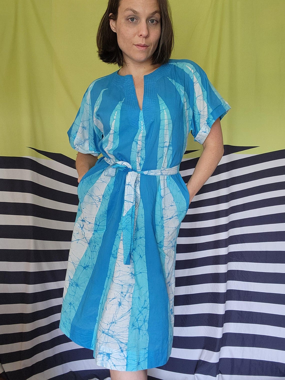 Thai Blue Cotton Batik Print Tunic Dress - Etsy