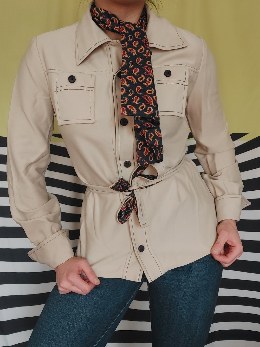 70's Safari Style Top With Matching Paisley Scarf and Belt - Etsy