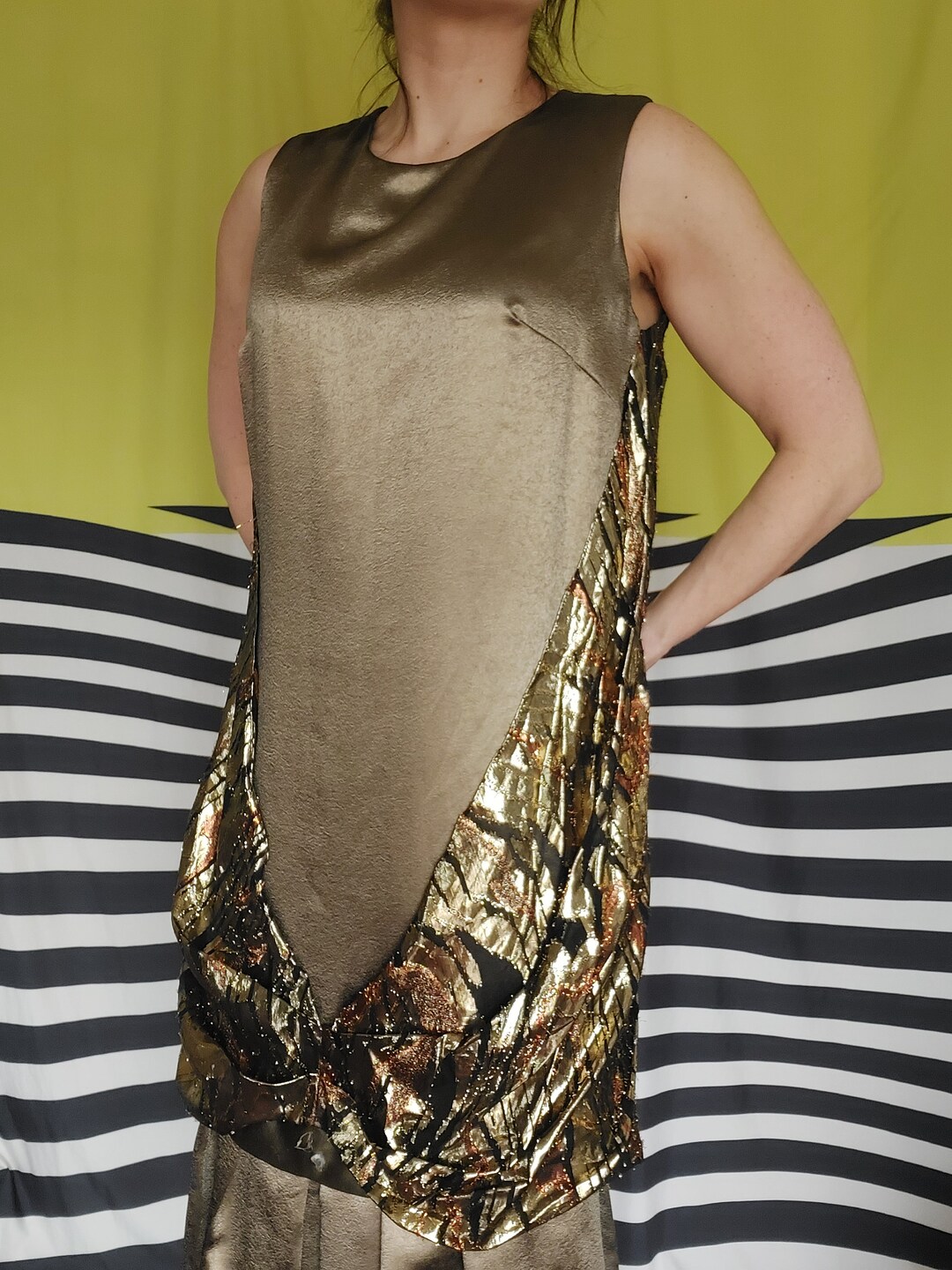 80's Does 20's Bronze Black Gold Drop Waist Cocktail Dress - Etsy