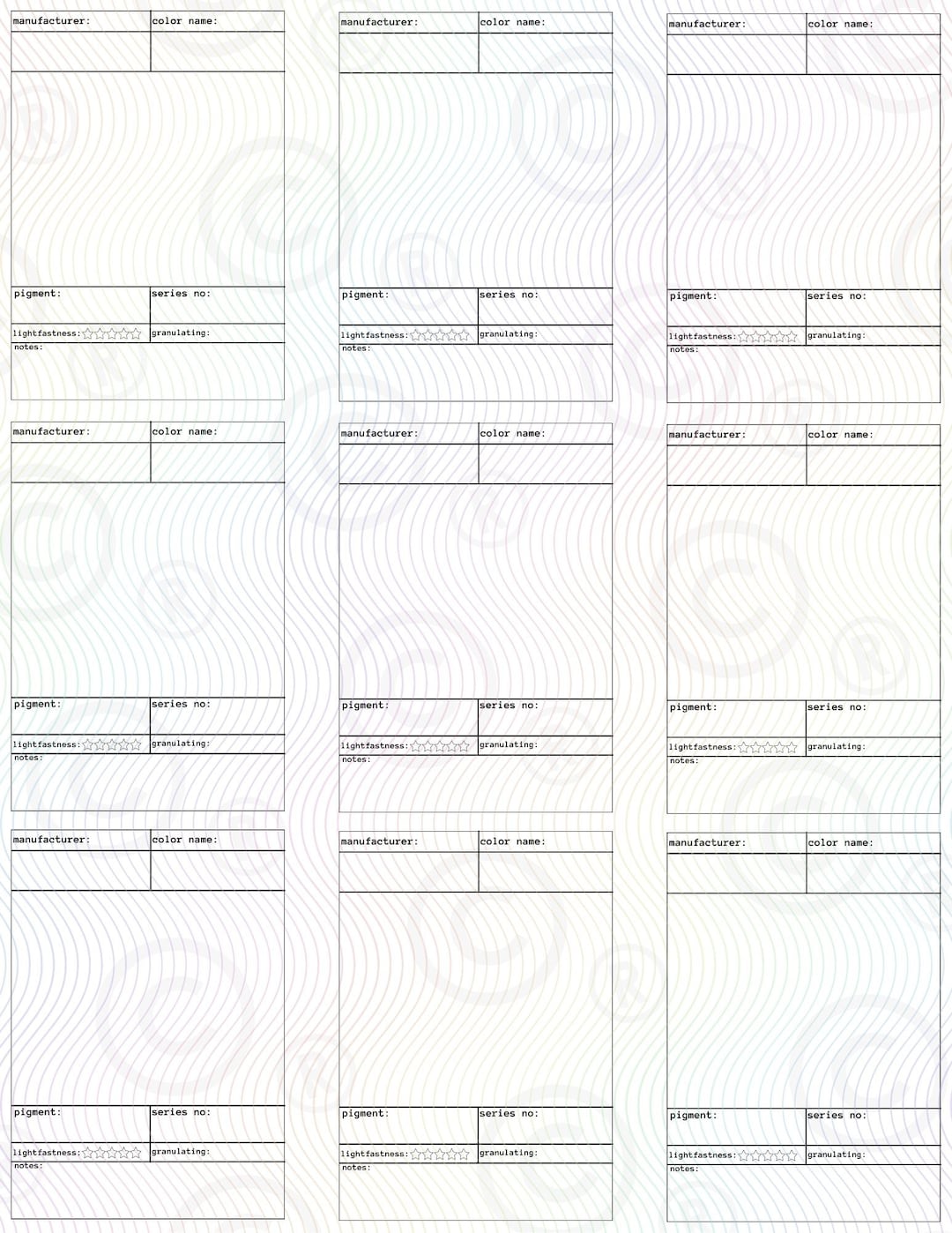 Digital: Blank Watercolor Swatch Card Template for Watercolor Paints ...