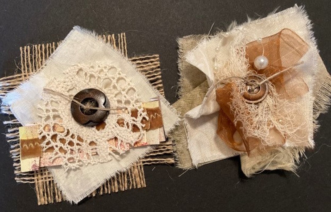 Two Handmade Junk Journal Clusters, Fabric Clusters, Scrapbooking - Etsy