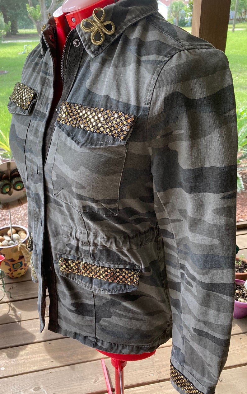 Embellished Camo Jacket Uniquely Adorned Upcycled Jacket, Shiny Sequin ...