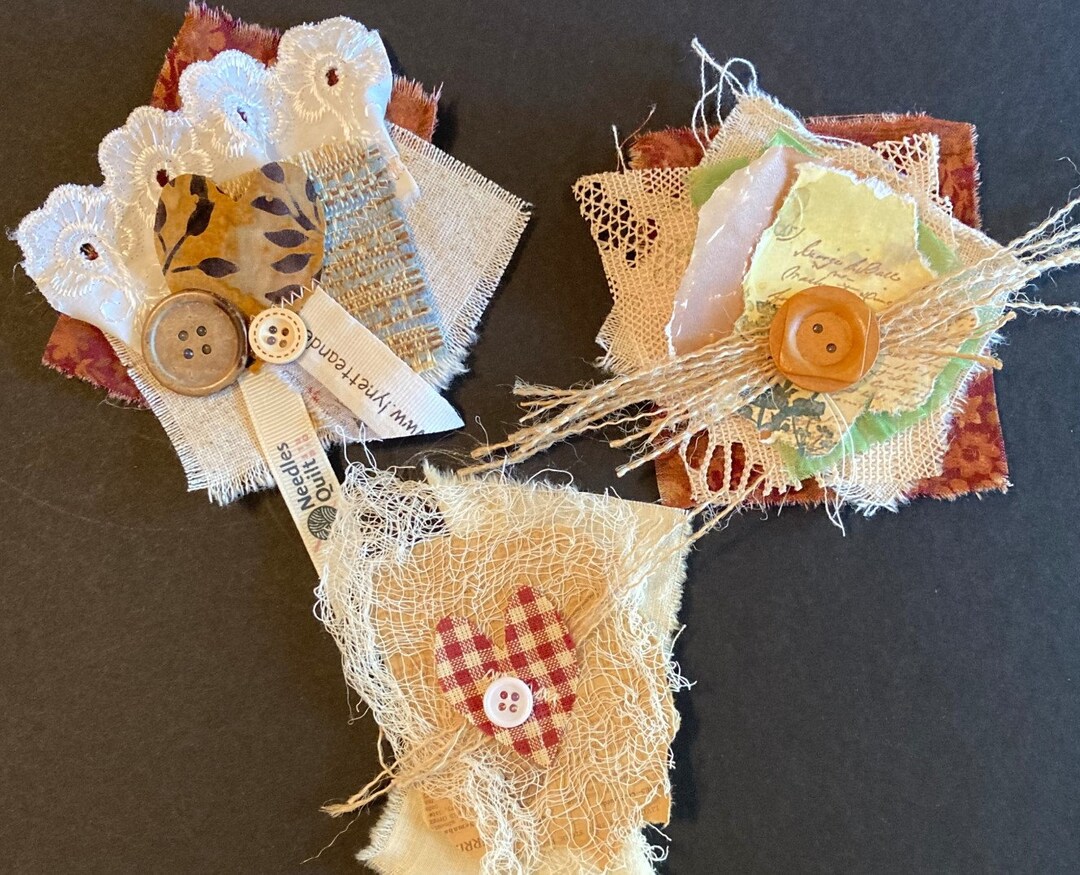 Three Handmade Journal Clusters, Junk Journal Fabric Clusters ...