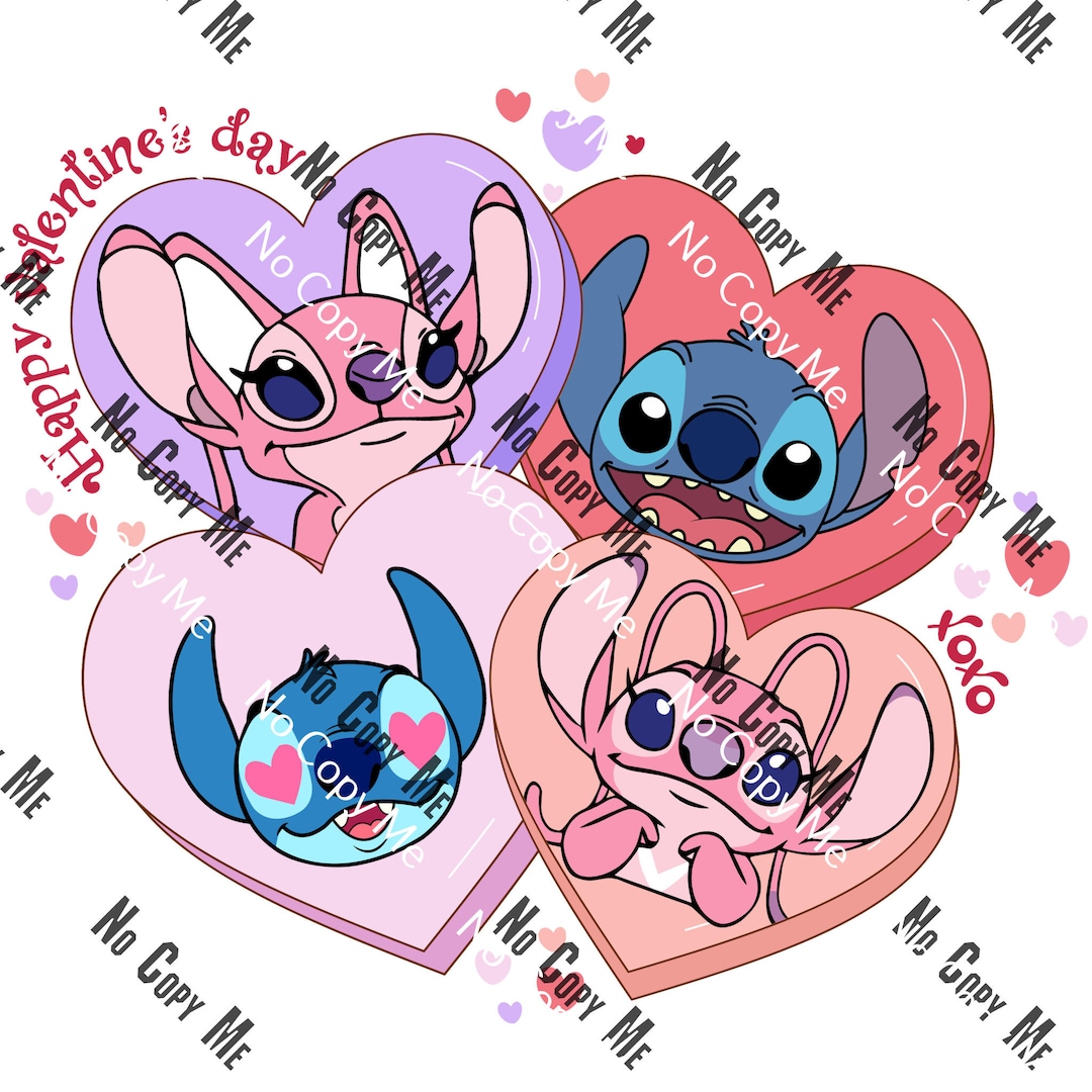 Stitch and Angel Hearts Lovers Cute Valentines Day DTF RTP Direct to ...