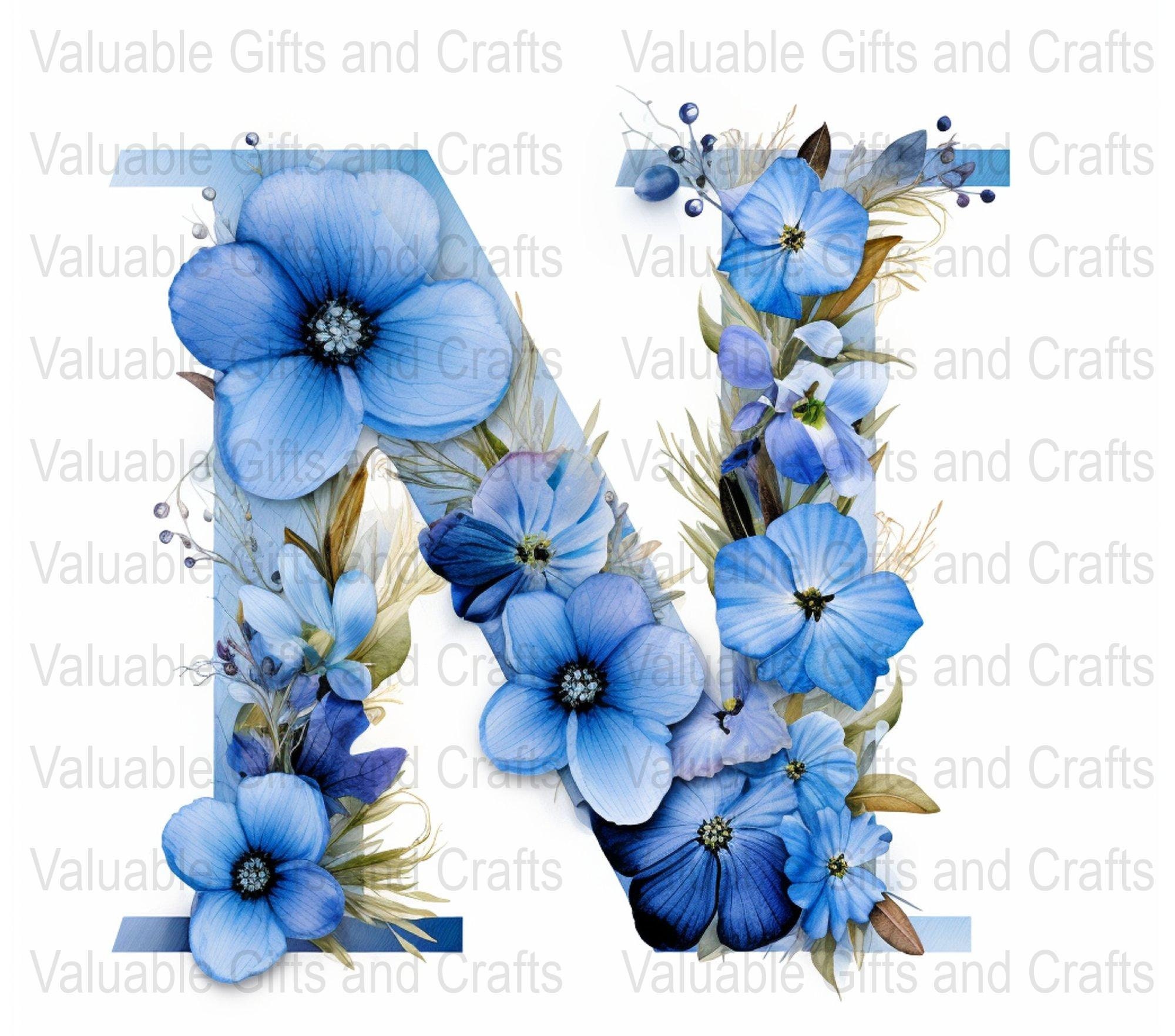 Blue Flower Letter N 20oz Skinny Tumbler Sublimation - Etsy