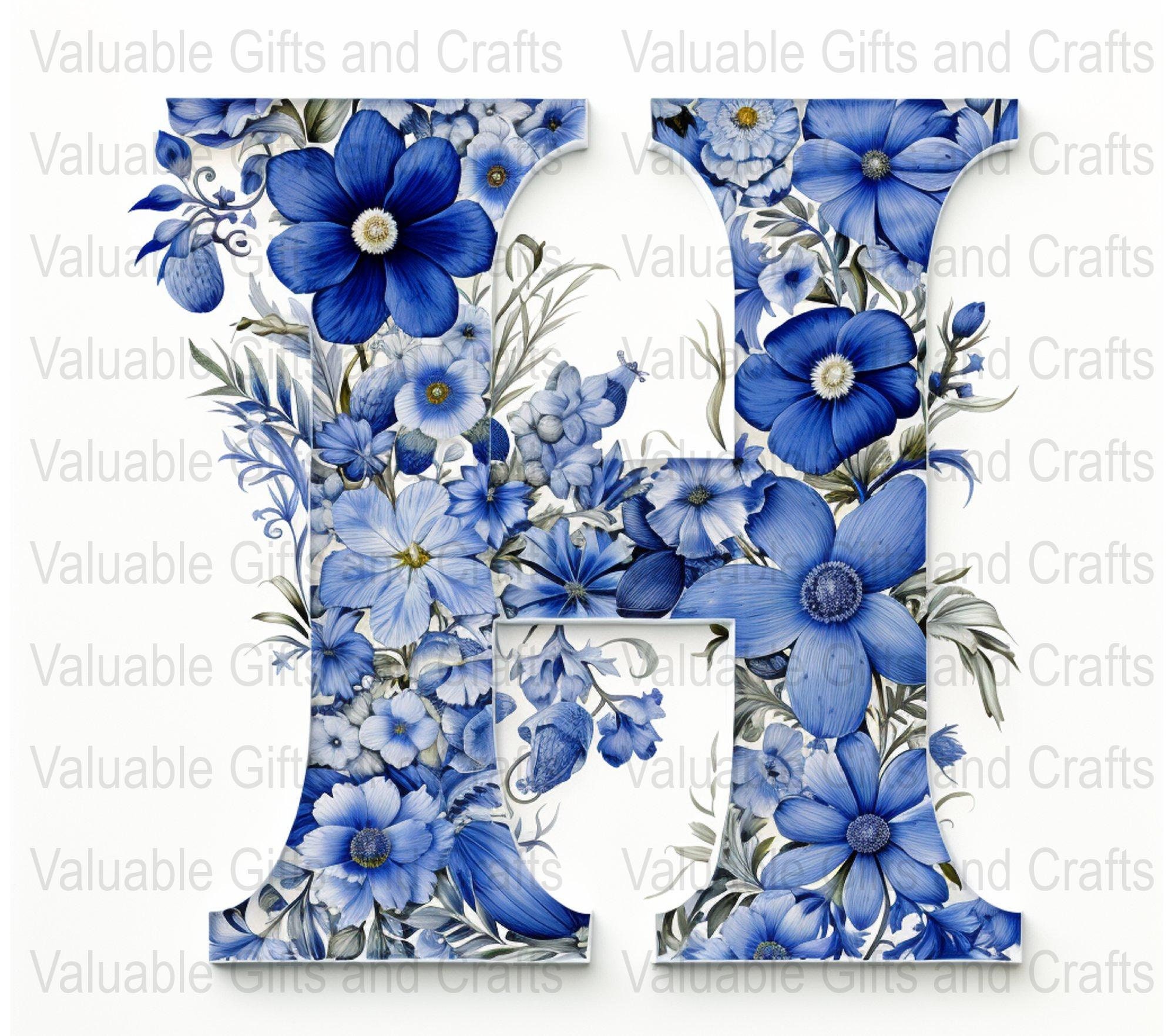 Blue Flower Letter H 20oz Skinny Tumbler Sublimation - Etsy