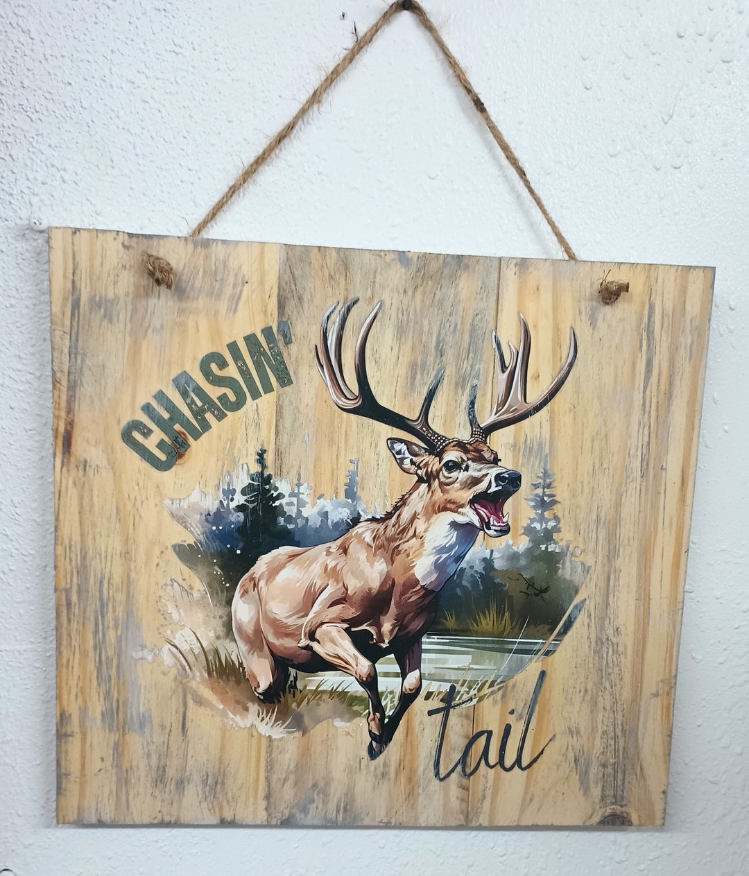 Deer Sign, Hunting Sign, Outdoor Sign, Rustic Deer Sign, Chasing Tail ...