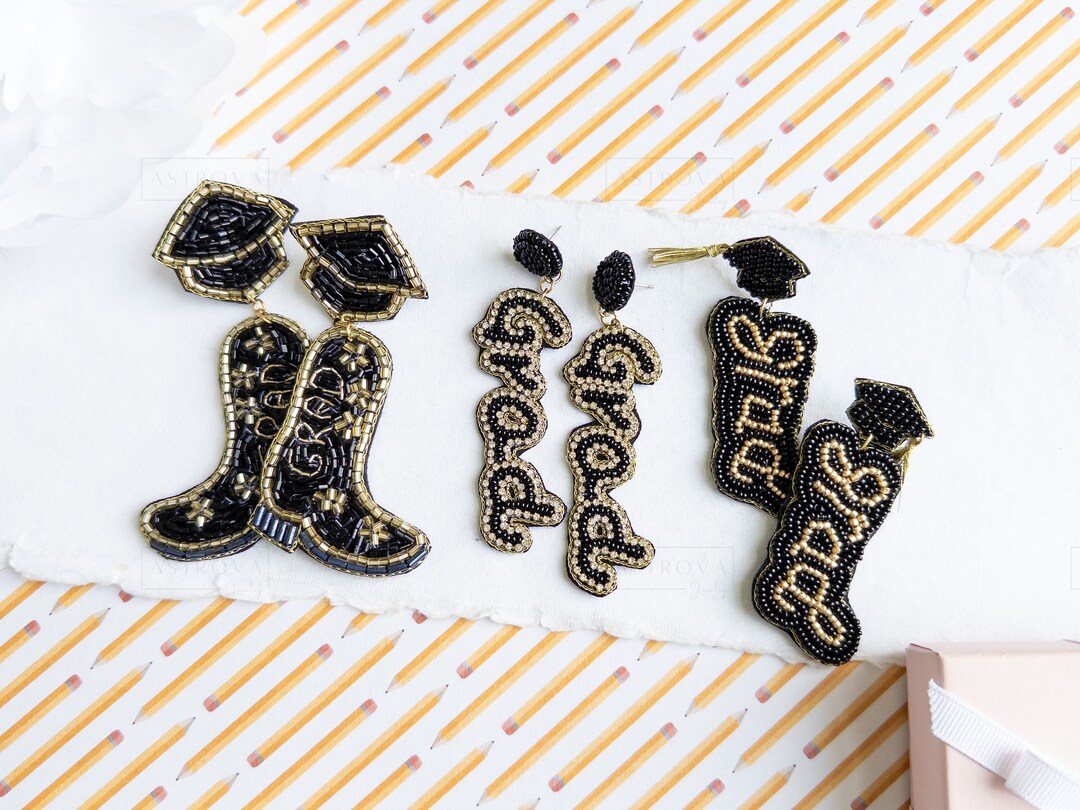 Graduation Beaded Earrings Cap & Gown Earrings Grad Earrings Graduation ...