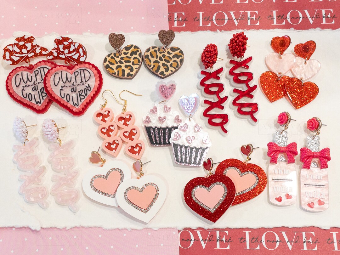 Valentine's Day Acrylic Earrings Glitter Resin Earrings XOXO Cupcake V ...
