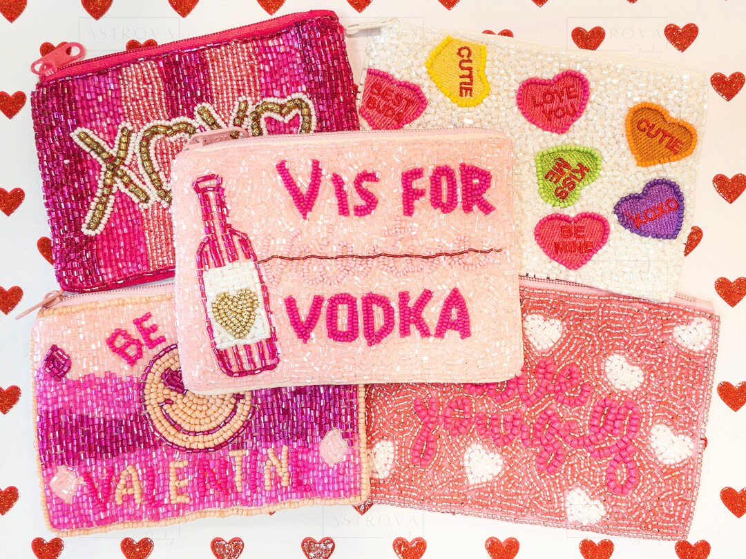 Valentine's Day Seed Bead Coin Purse Candy Conversation Hearts V is for ...