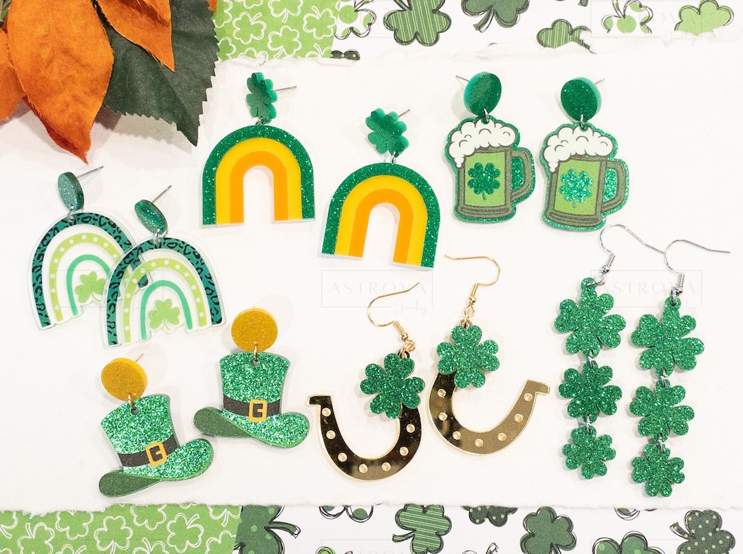 St. Patrick's Day Acrylic Earrings St. Patty's Earrings Glitter Resin ...
