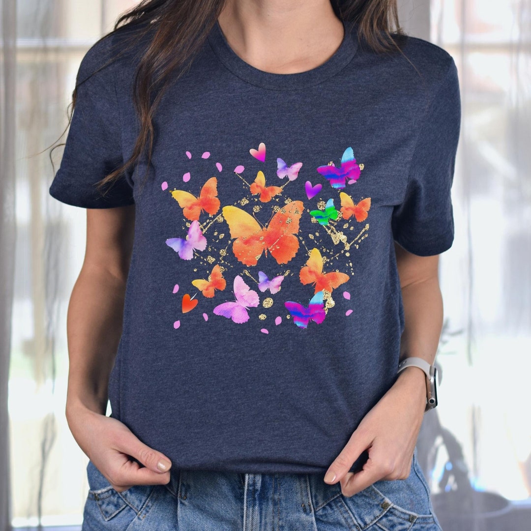 Butterflies Tee, Butterflies Shirt, Colorful Butterflies, Graphic Tee ...