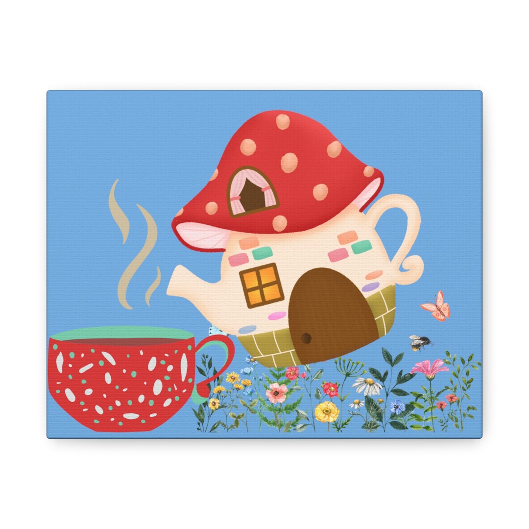 Cottagecore Mushroom Tea Pot Pouring Tea With Wildflowers - Etsy