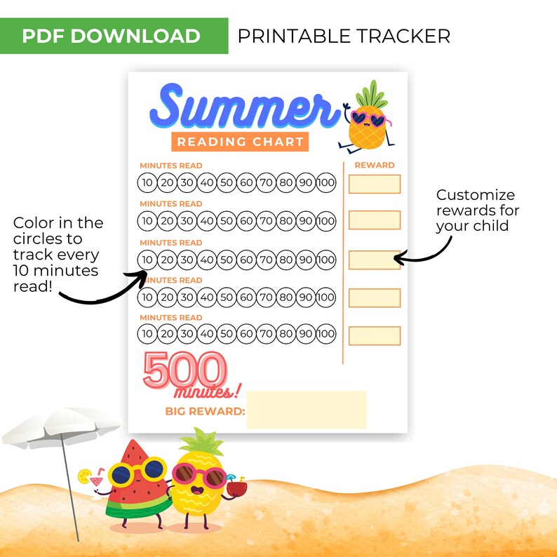 Summer Reading Chart, Reading Reward Chart, Reading Log for Kids, Kids ...