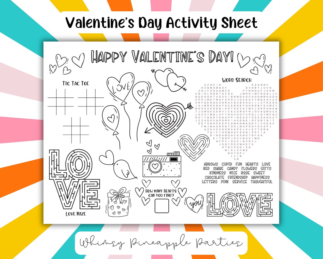 Valentines Day Placemat, Valentine Party Activity Sheet, Valentine Word ...