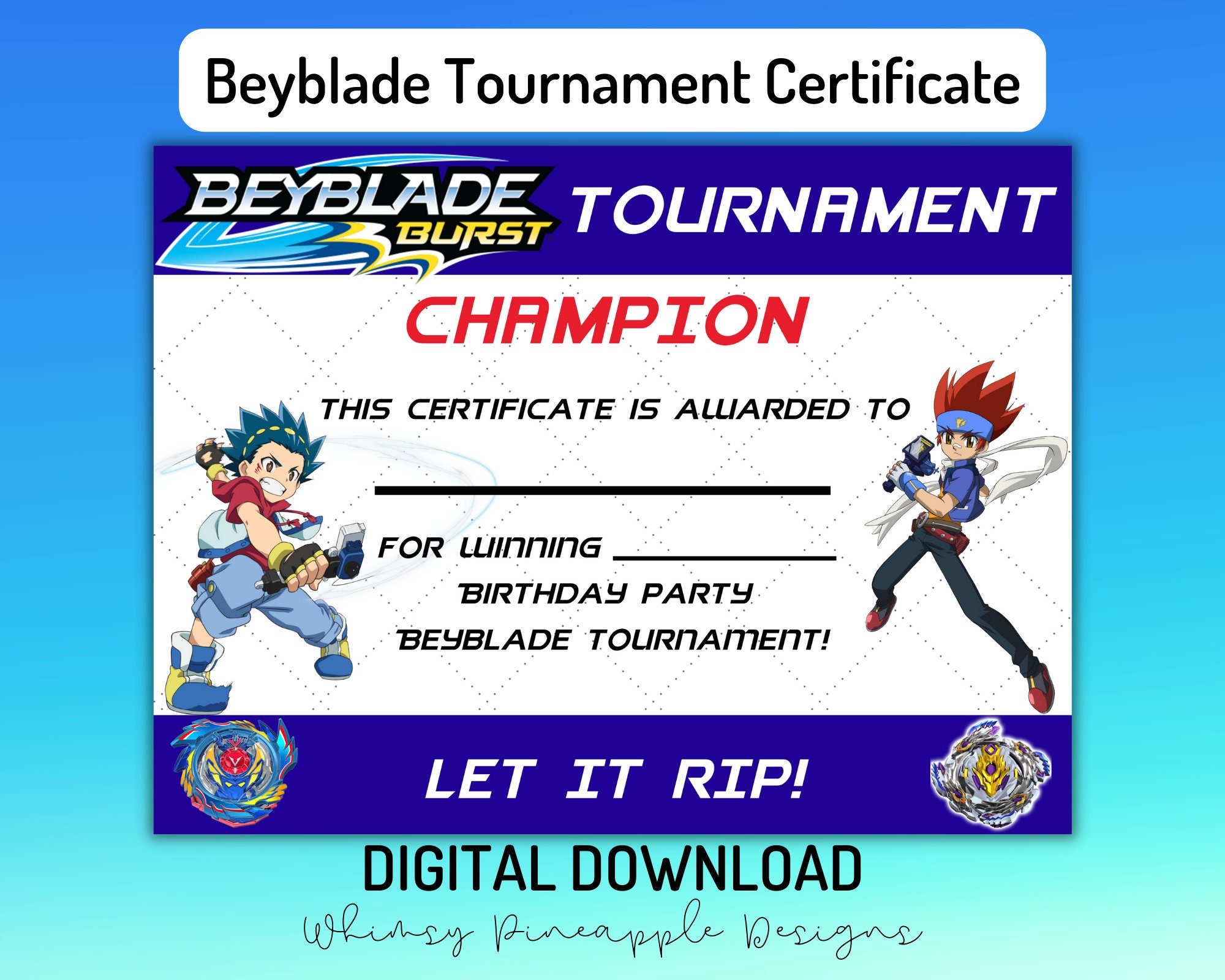 Beyblade Tournament Champion Certificate - INSTANT DOWNLOAD - Etsy