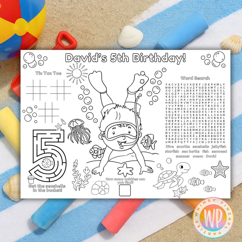Dive Into Five Activity Sheet: Ocean Birthday Party Game (PDF Download ...
