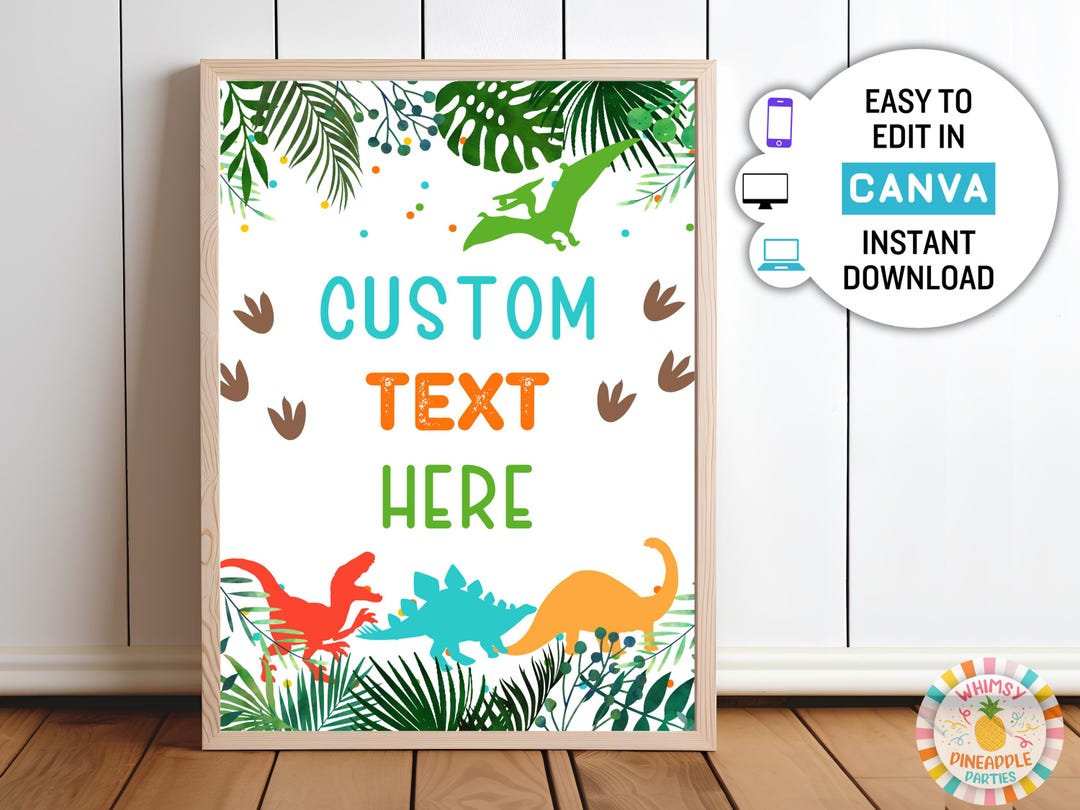 Custom Dinosaur Party Sign: Jungle Theme (CANVA Editable Download) - Etsy