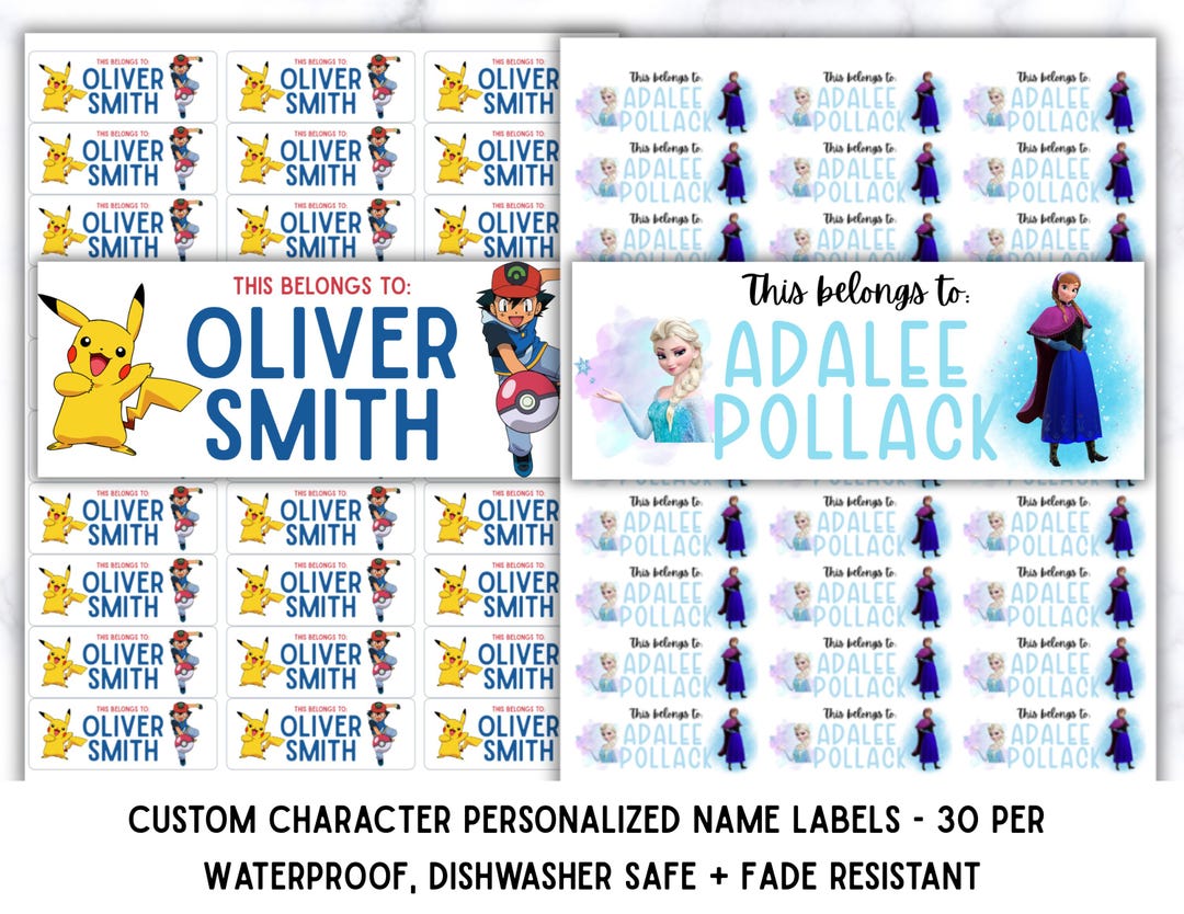 Custom Character Name Labels: Waterproof School Stickers, Dishwasher ...