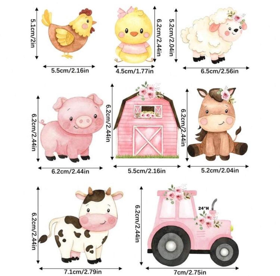 Pink Farm Animal Cupcake Toppers: Barnyard Birthday Party Decor - Set ...