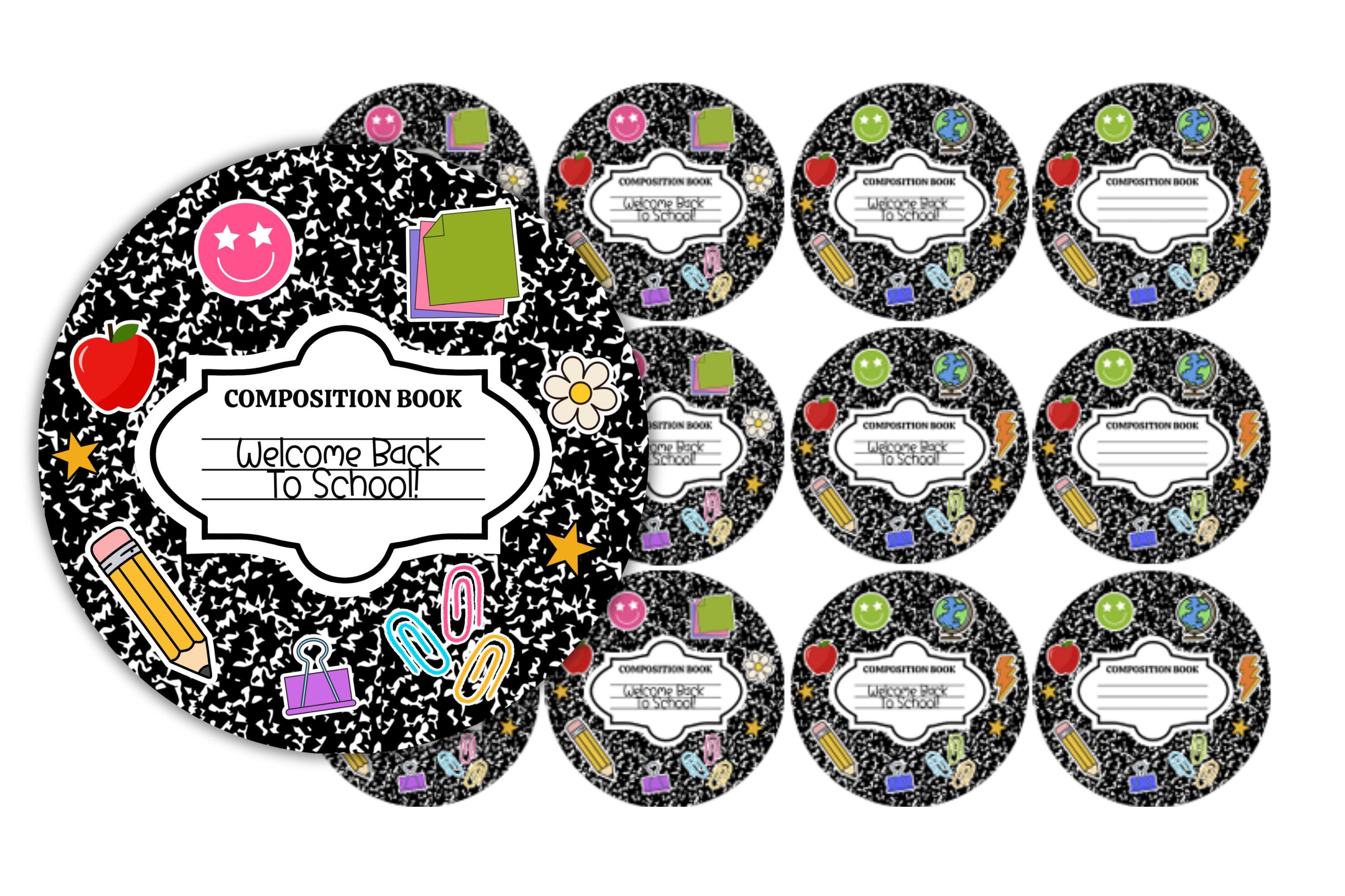 Back to School Stickers: Composition Book Labels, Custom Welcome Tags ...