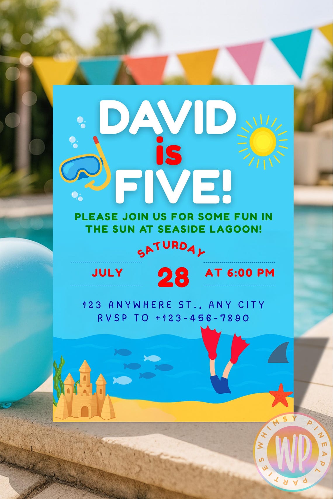 Dive Into Five Birthday Invitation: Ocean Snorkel Party (5x7" Editable ...