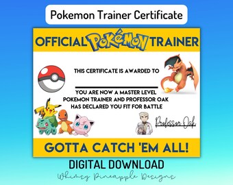 Official Pokemon Trainer Certificate - Etsy
