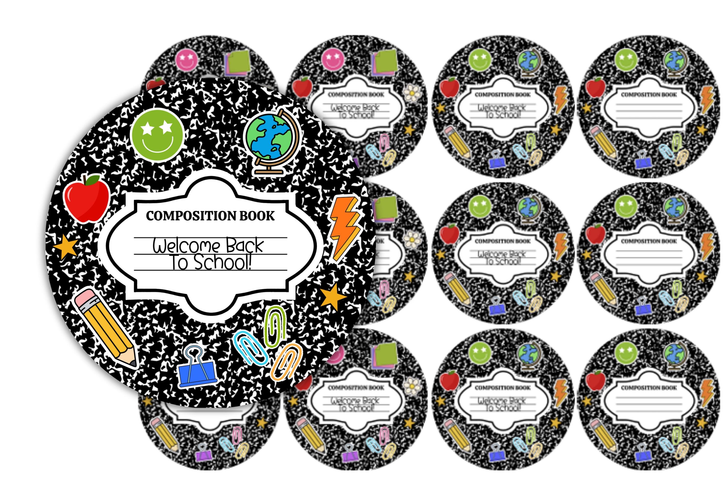 Back to School Stickers: Composition Book Labels, Custom Welcome Tags ...
