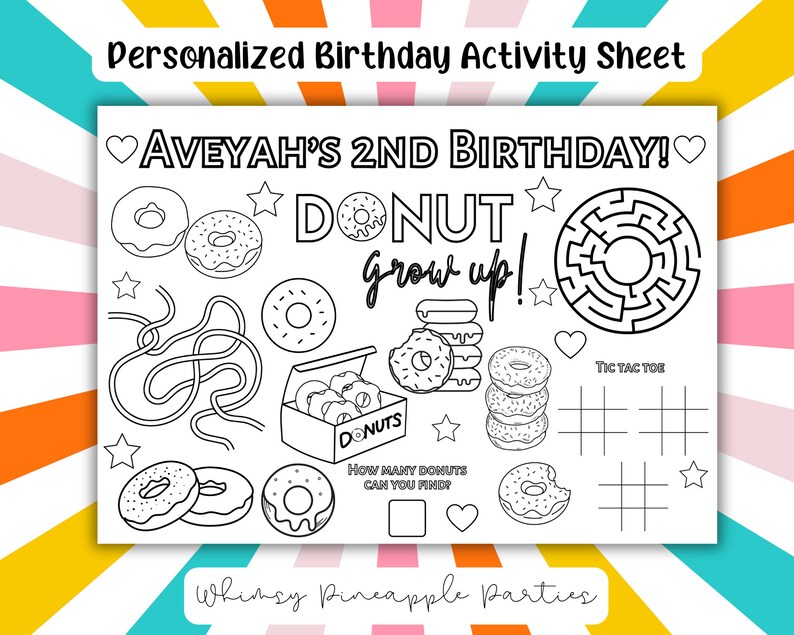 Editable Donut Party Activity Sheet, INSTANT DOWNLOAD, Donut Grow Up ...