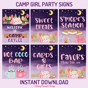 Camp Girl Party Signs, Digital File, Digital Download, Printable PDF ...