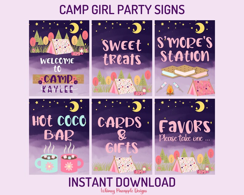 Camp Girl Party Signs Digital File Digital Download - Etsy