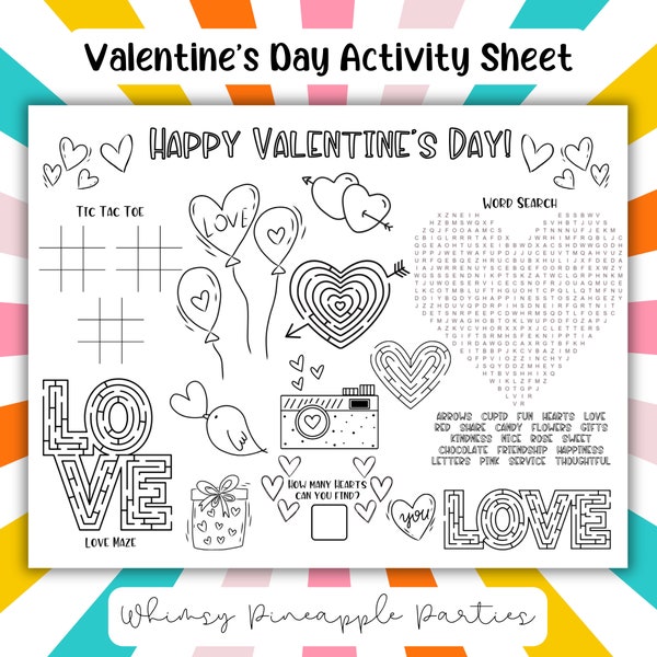 Valentines Activity Placemat - Etsy