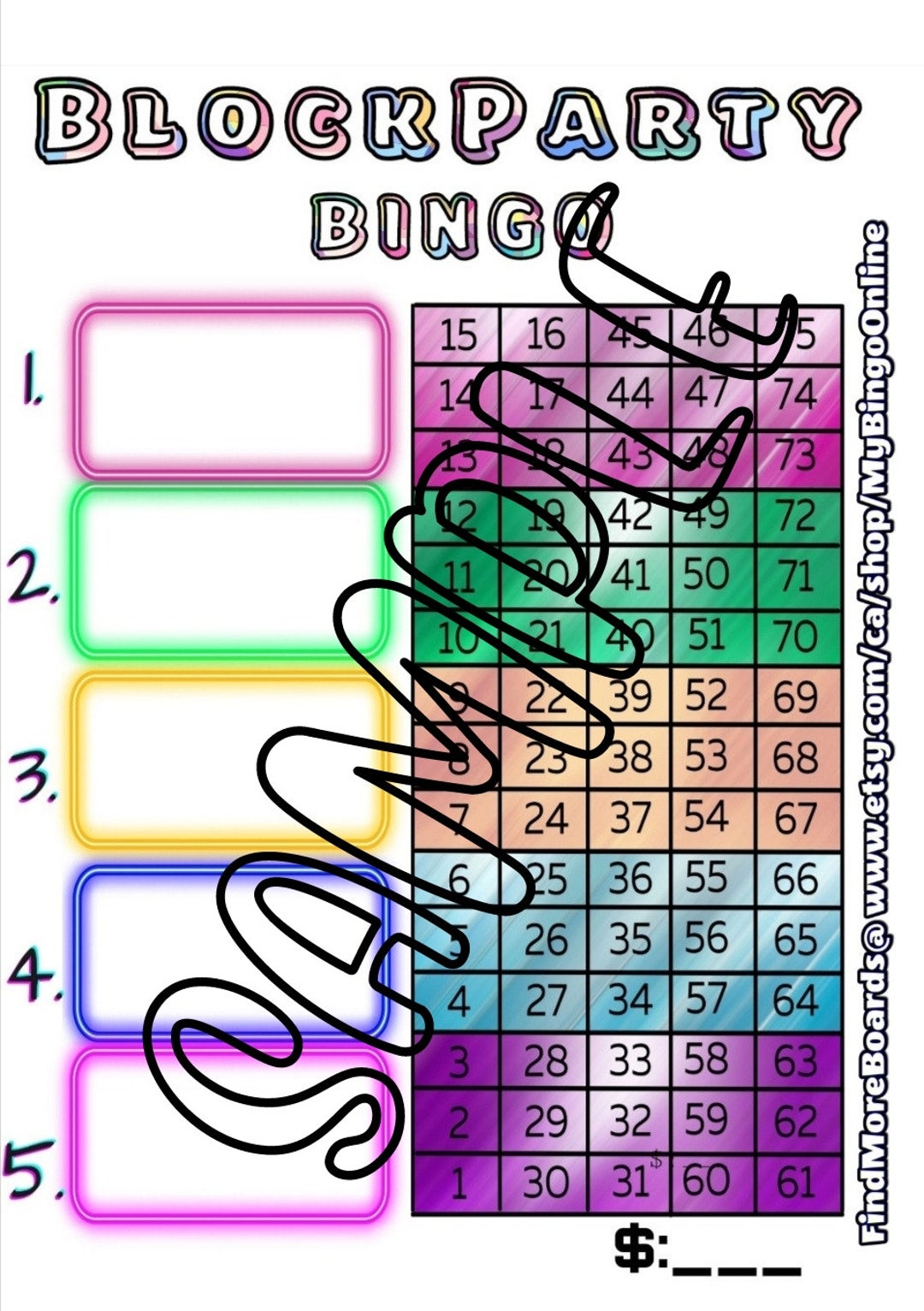 Block Party Bingo Board JPEG and PDF Digital ( 5 Player, 15 Line, 75 ...