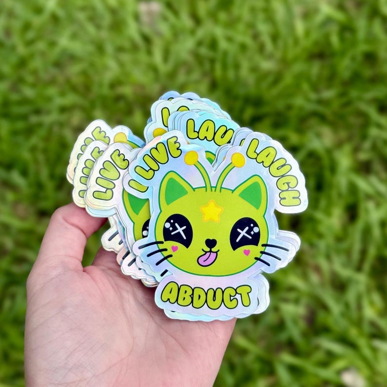 Silly Alien Cat Sticker Holographic Sticker - Etsy