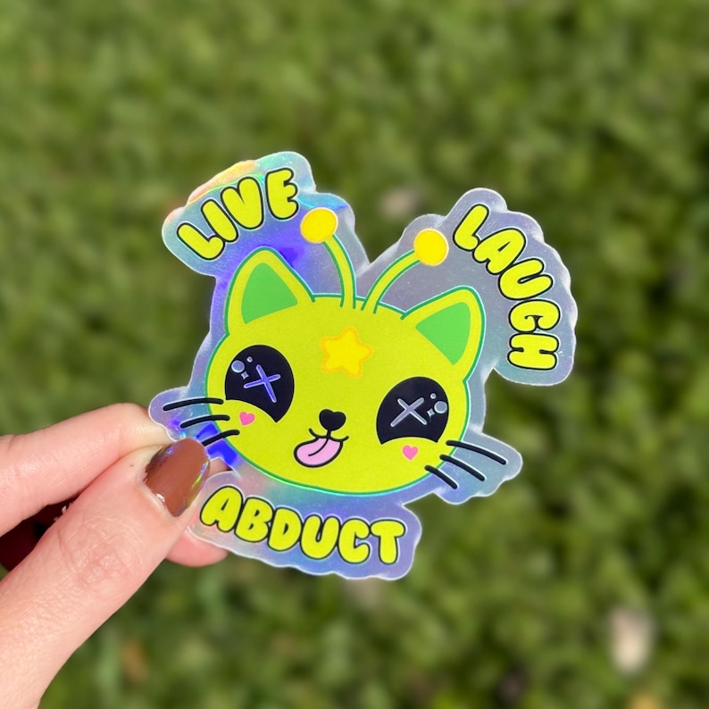 Silly Alien Cat Sticker Holographic Sticker - Etsy