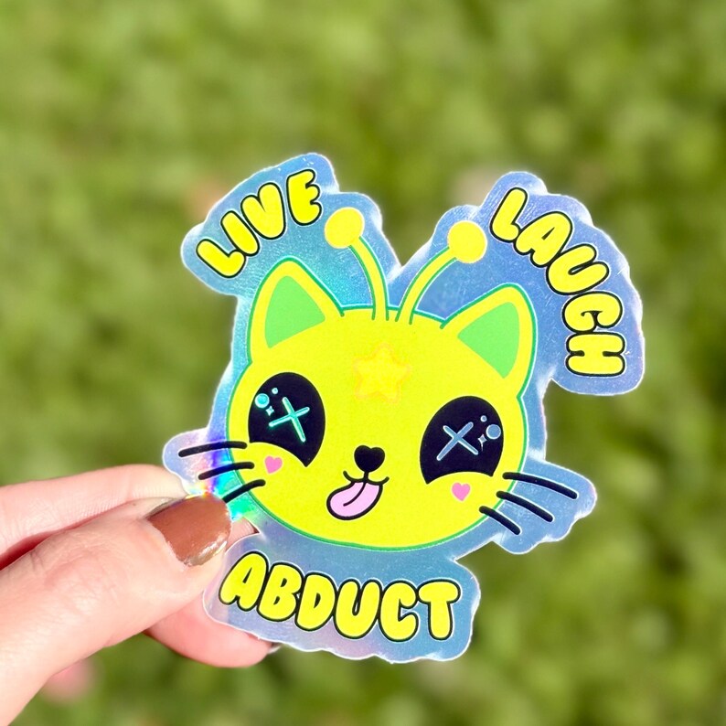 Silly Alien Cat Sticker Holographic Sticker - Etsy