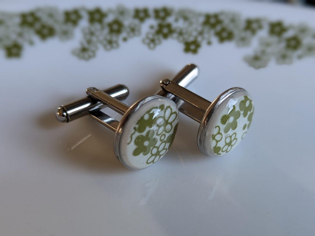 Vintage Corelle Cuff Links: Upcycled Crazy Daisy Pattern - Etsy
