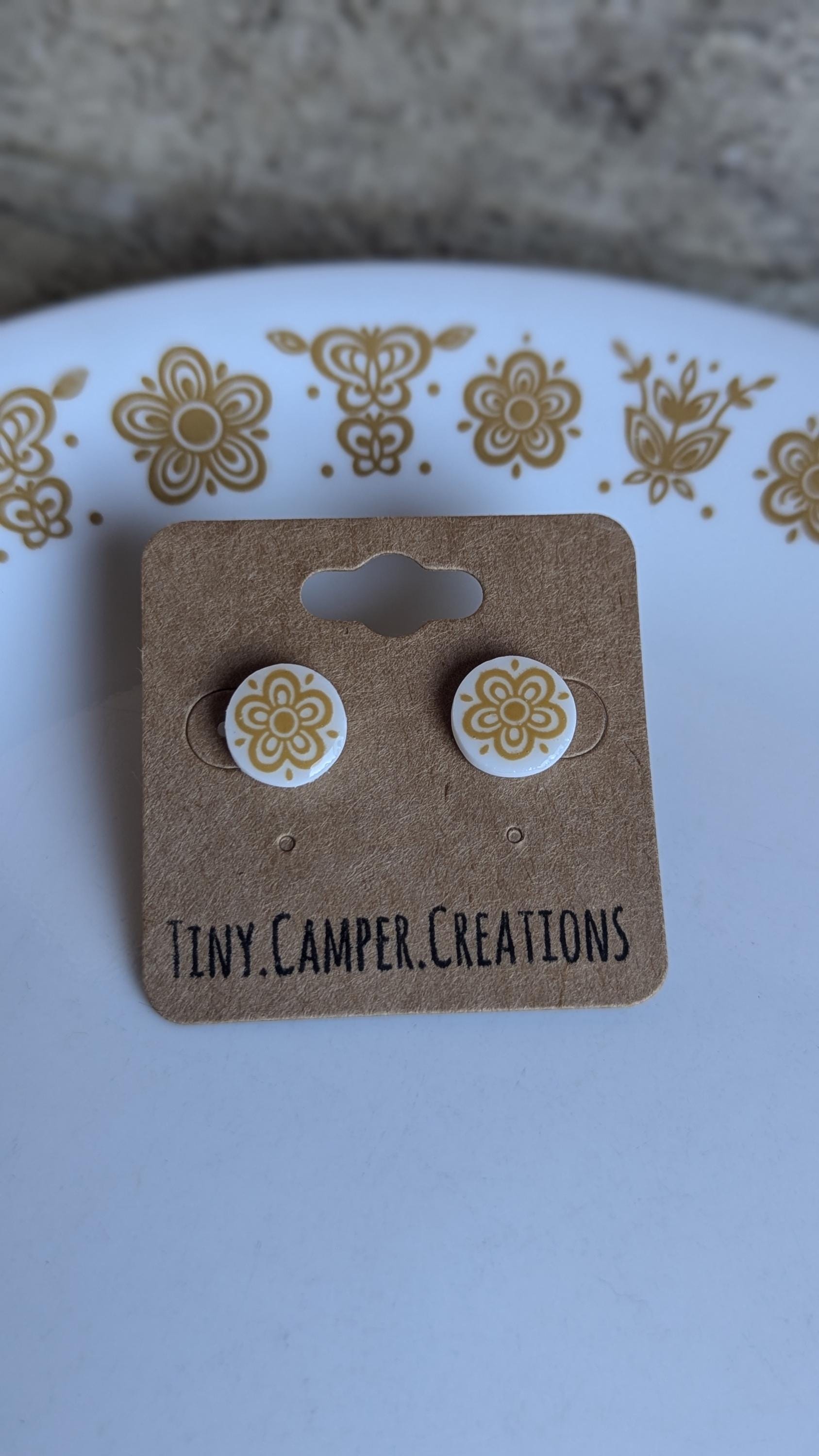 Upcycled Corelle Earrings: Butterfly Gold China Studs, Eco-friendly ...
