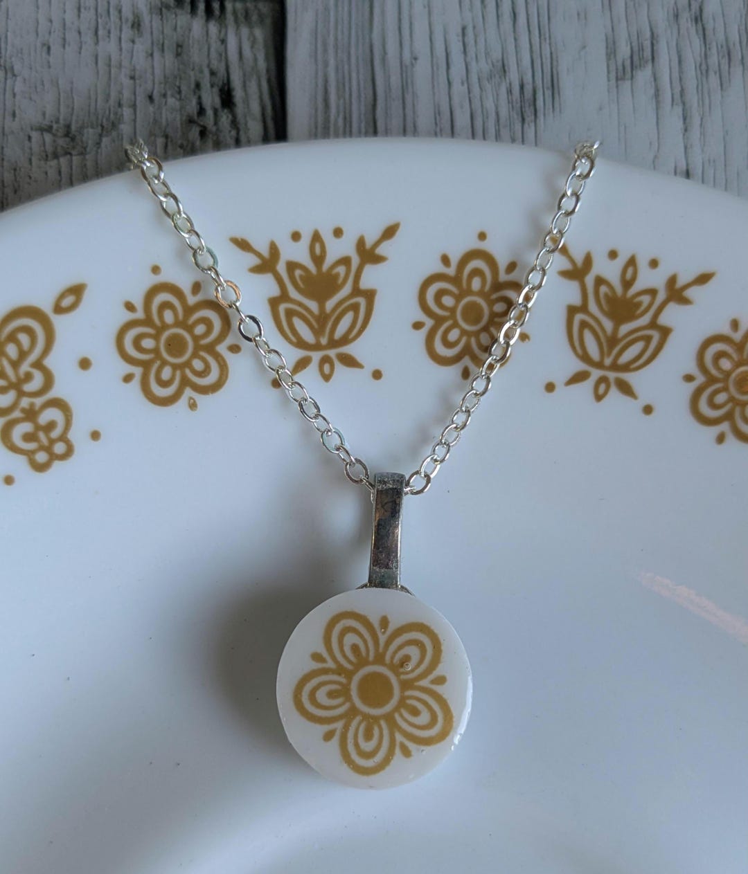 Butterfly Gold Corelle Necklace: Upcycled Vintage China Pendant ...