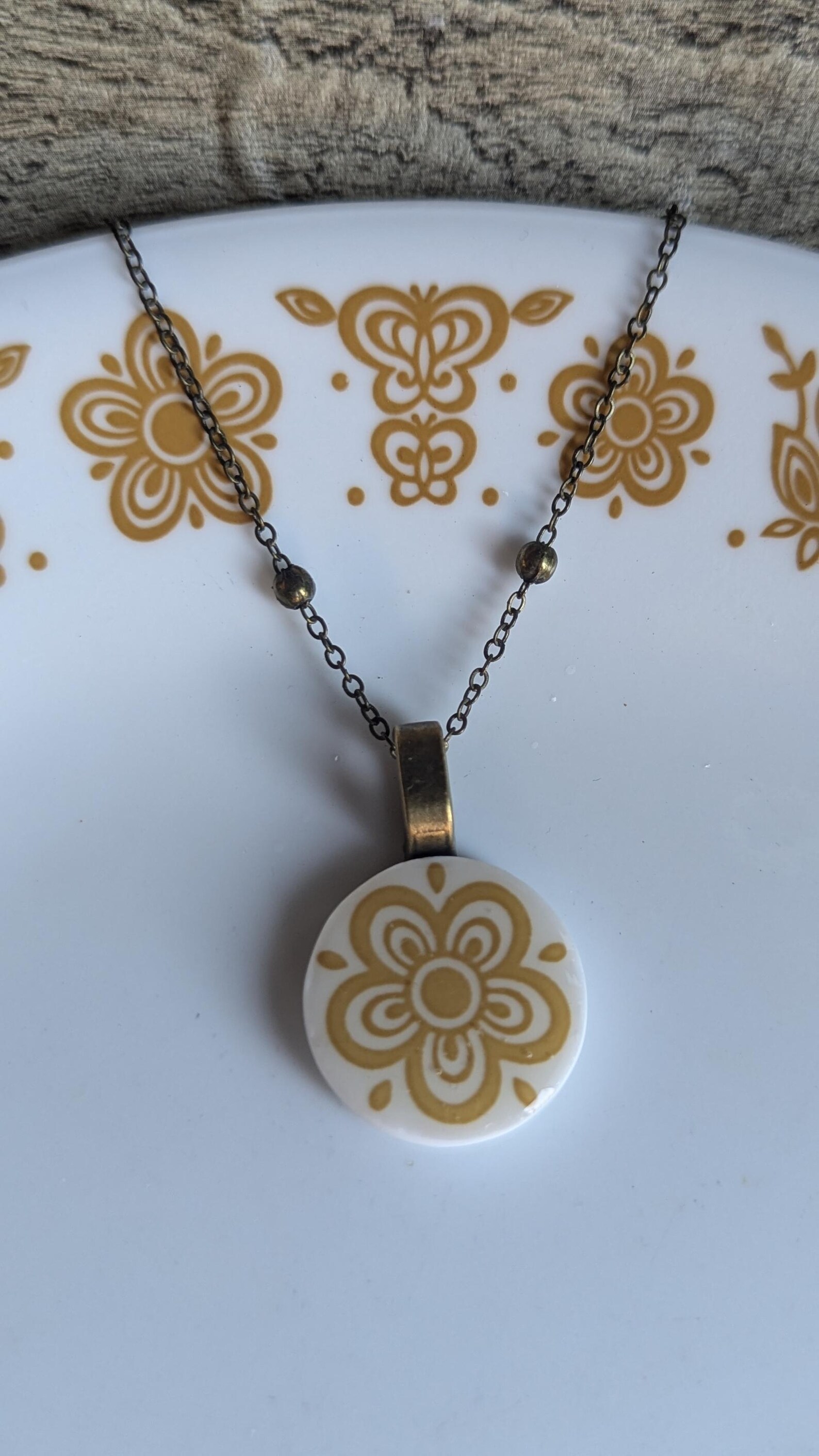 Butterfly Gold Corelle Necklace: Upcycled Vintage China Pendant - Etsy