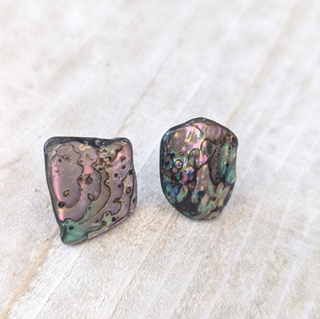 Simple Boho Abalone Shell Stud Earrings, Minimalist Beachy Stud Earrings, Dainty Beach Studs ...