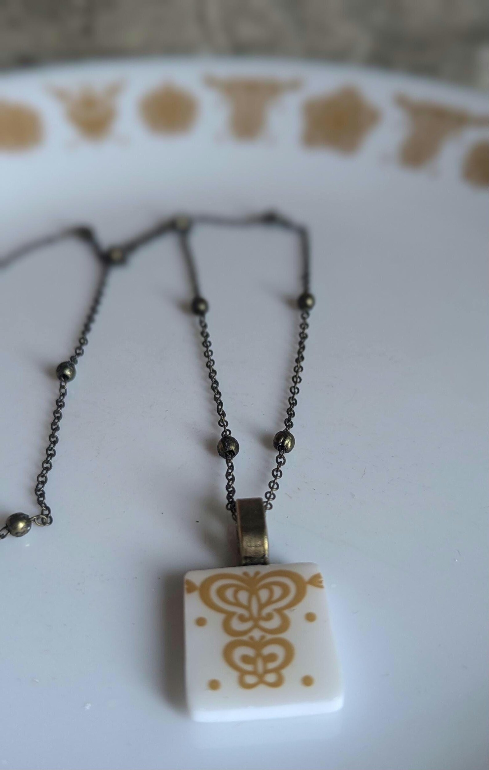 Butterfly Gold Corelle Necklace: Upcycled Vintage China Pendant - Etsy