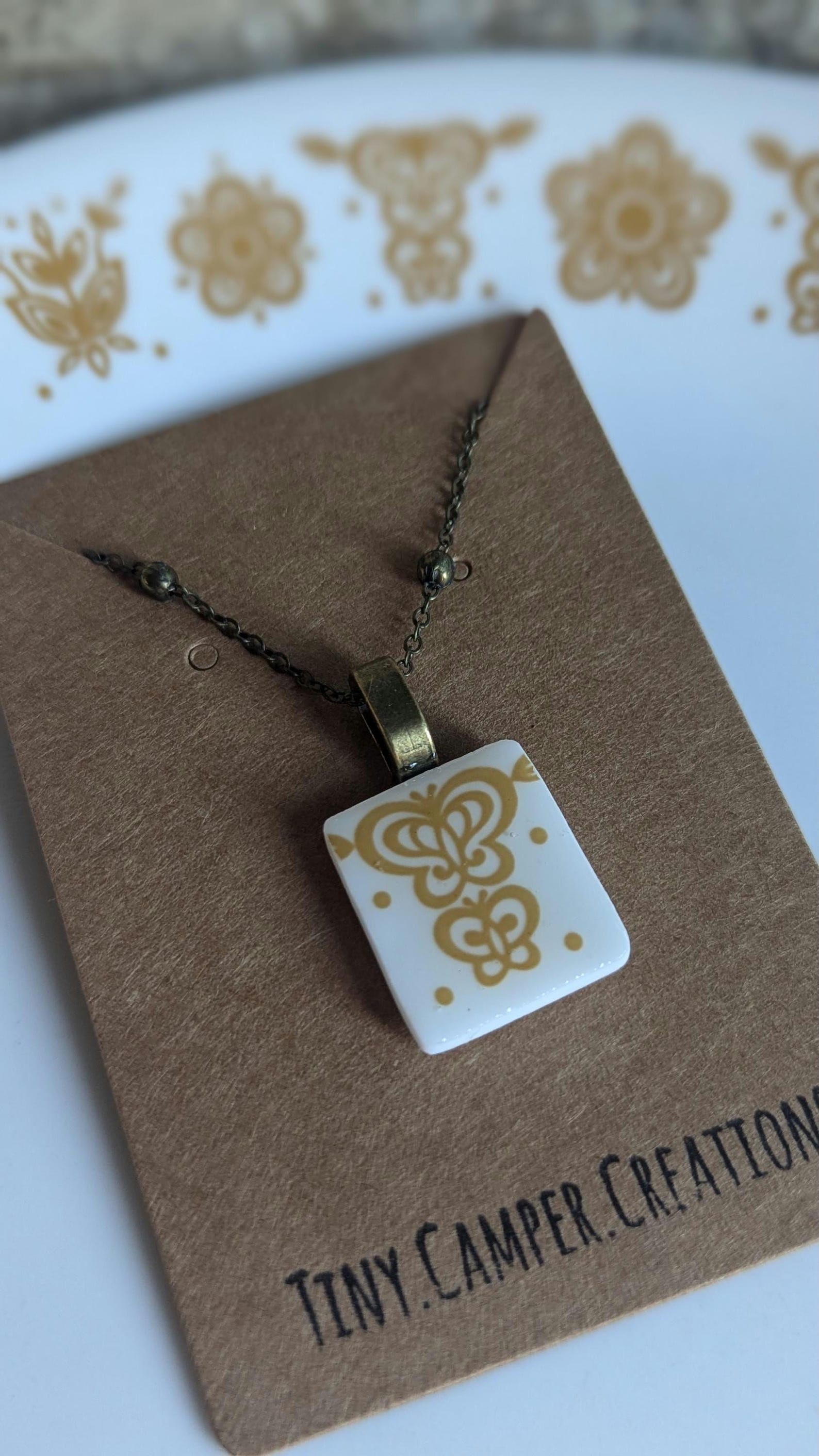 Butterfly Gold Corelle Necklace: Upcycled Vintage China Pendant - Etsy