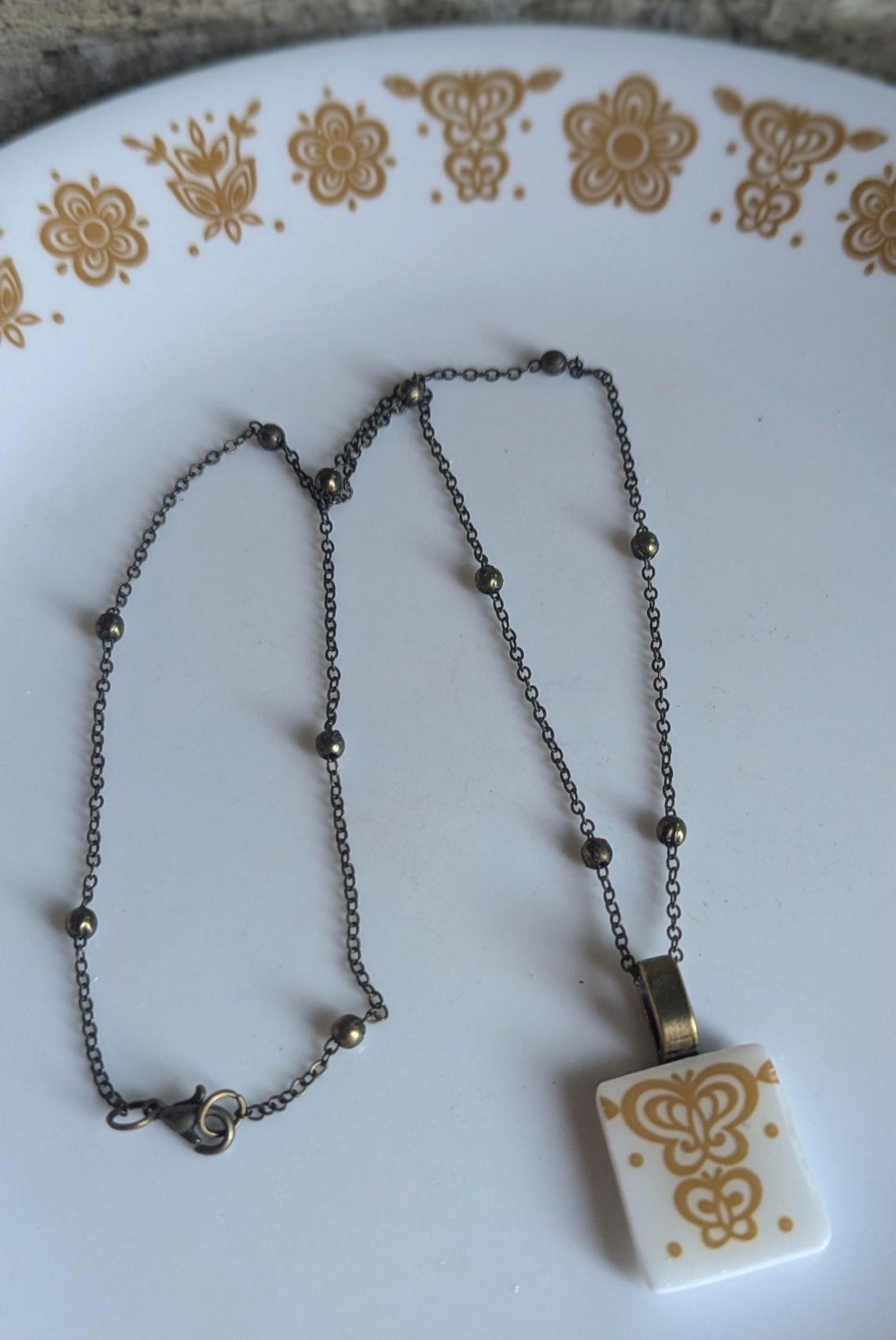 Butterfly Gold Corelle Necklace: Upcycled Vintage China Pendant - Etsy