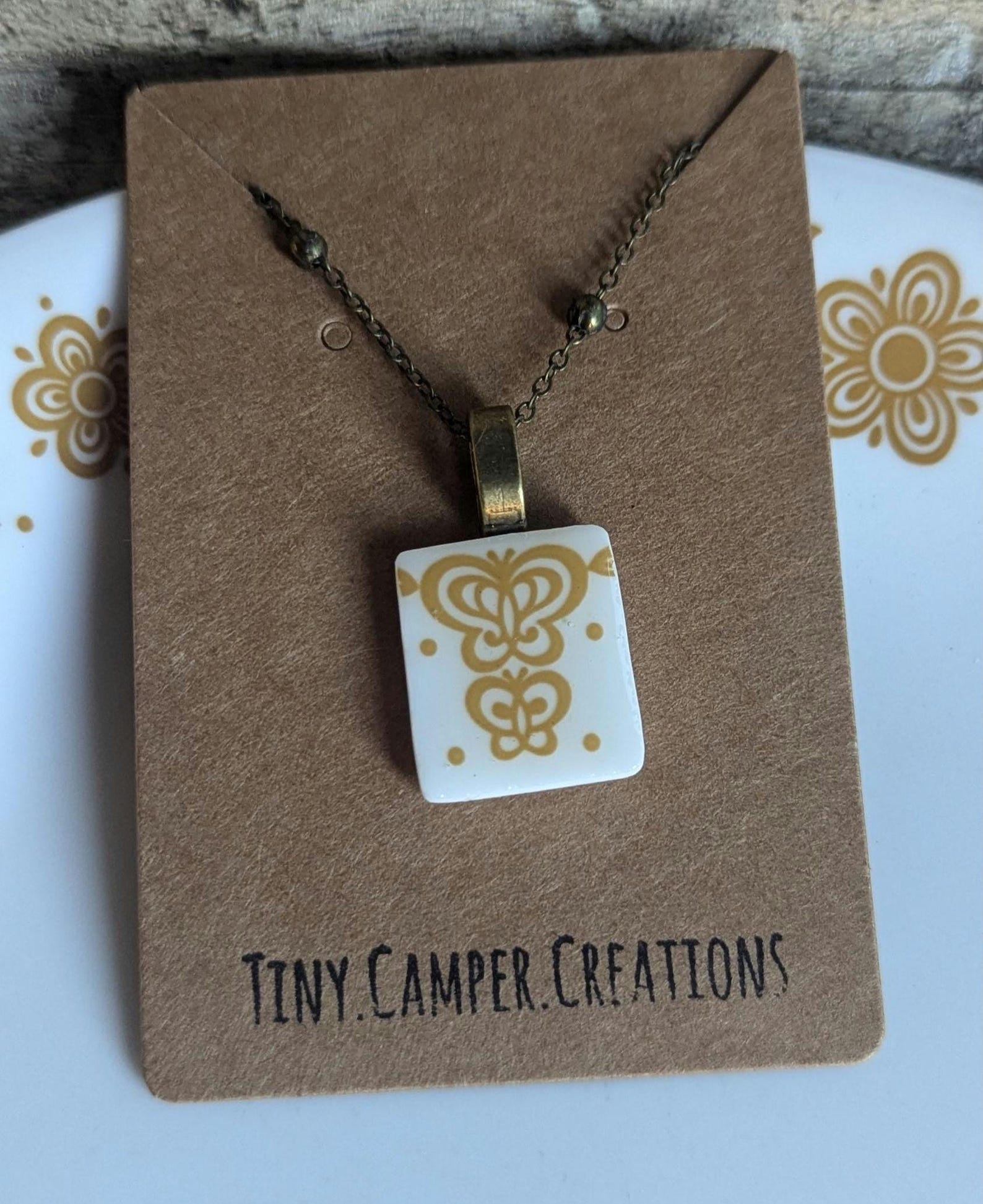 Butterfly Gold Corelle Necklace: Upcycled Vintage China Pendant - Etsy