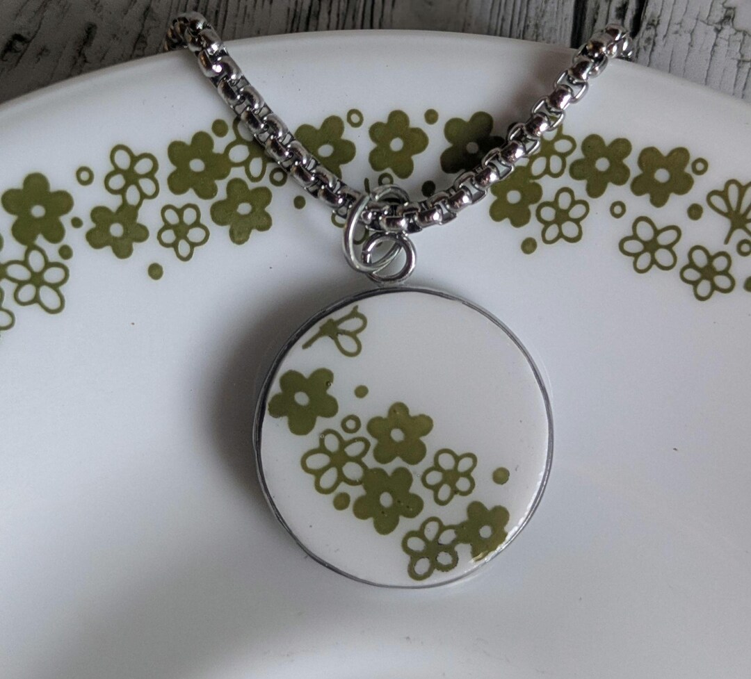 Vintage Corelle Necklace Pendant, Butterfly Gold Pattern, Upcycled ...