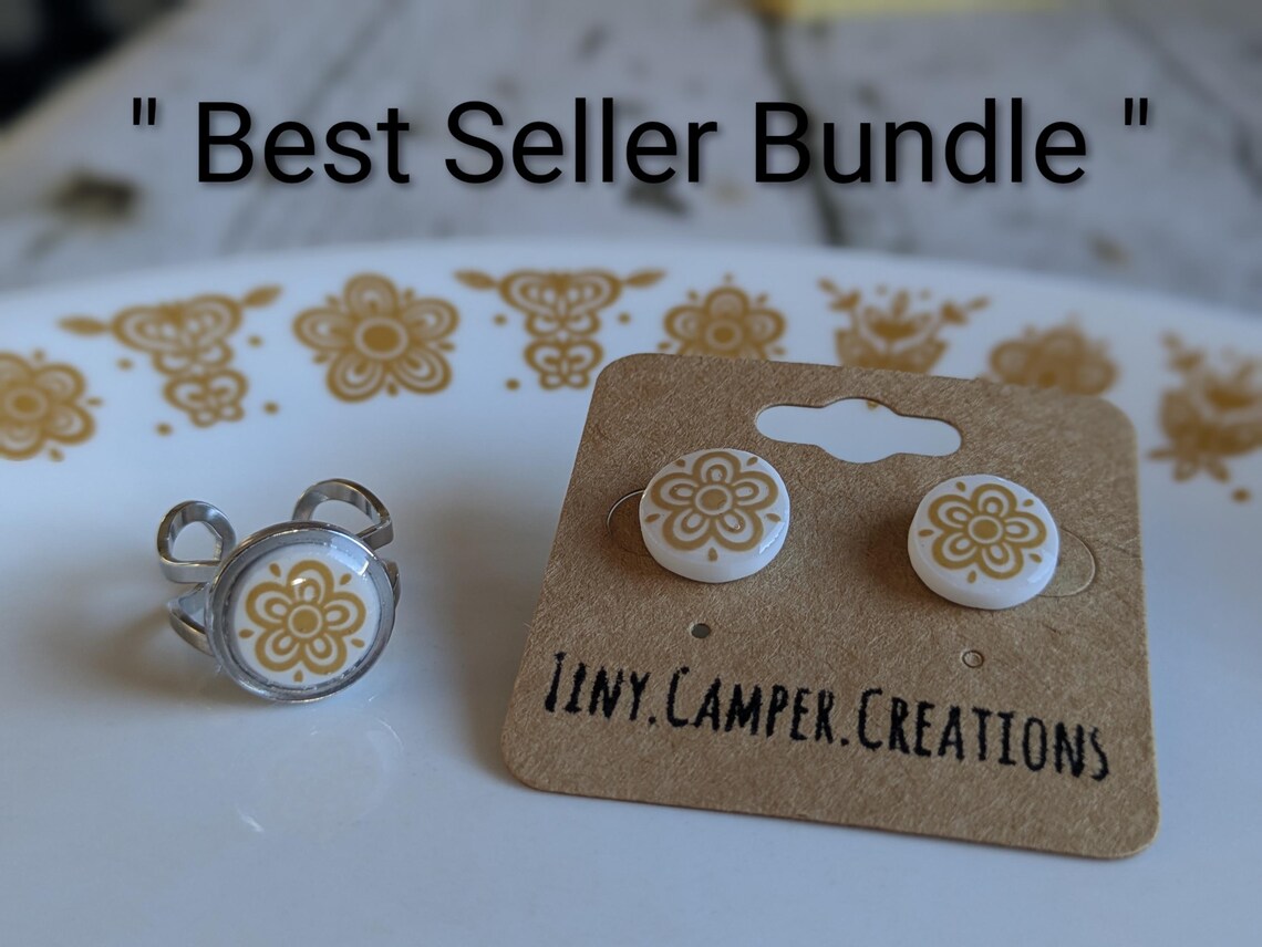 Upcycled Corelle Earrings: Butterfly Gold China Studs, Eco-friendly ...