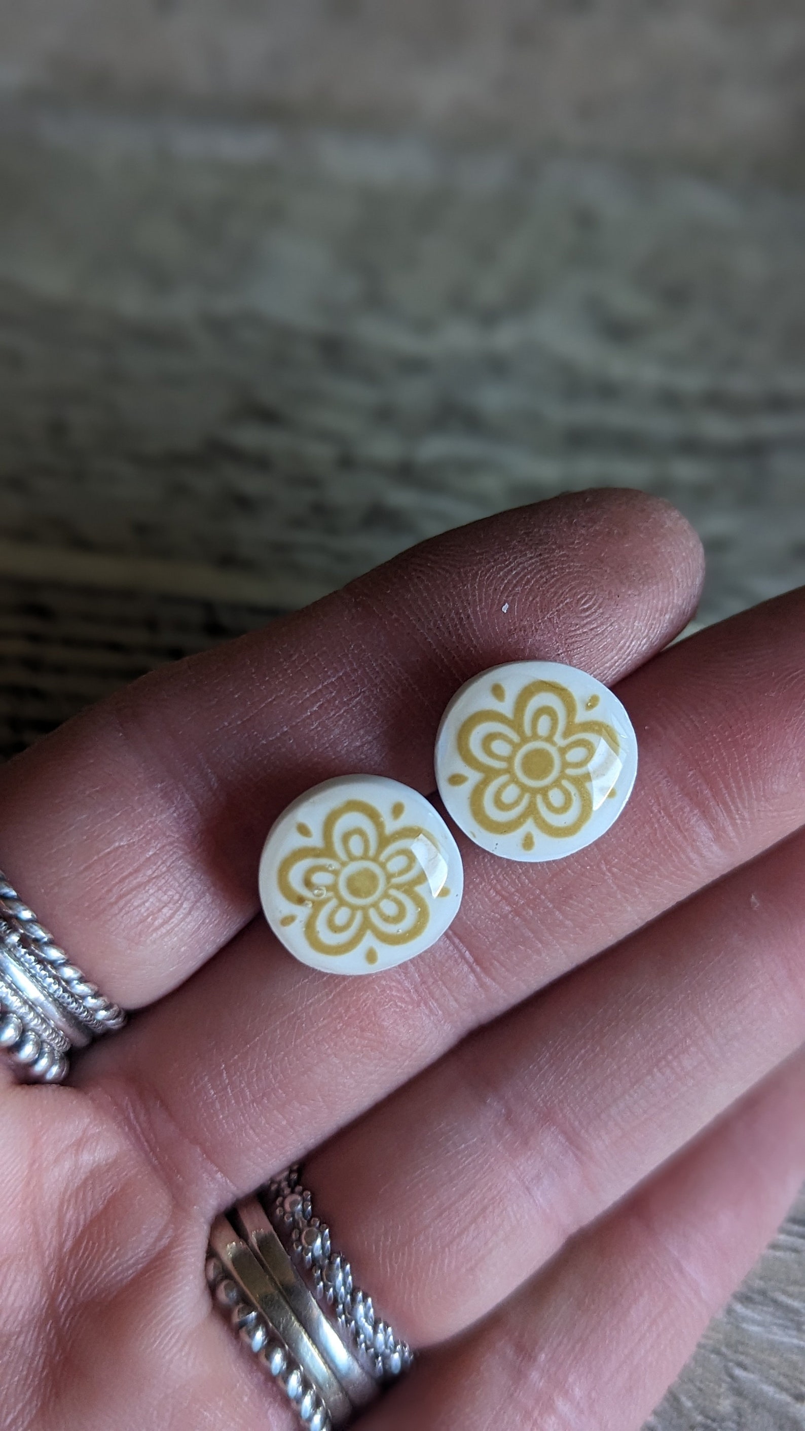 Upcycled Corelle Earrings: Butterfly Gold China Studs, Eco-friendly ...